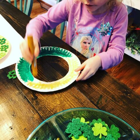 Paper Plate Shamrock Wreath Craft for Kids - Glitter On A Dime
