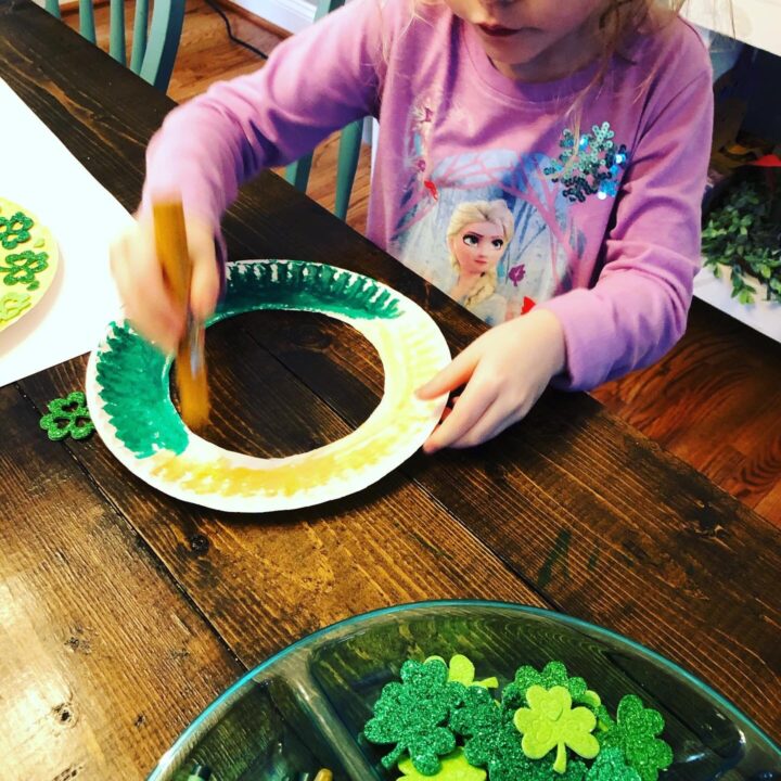 Paper Plate Shamrock Wreath Craft for Kids - Glitter On A Dime
