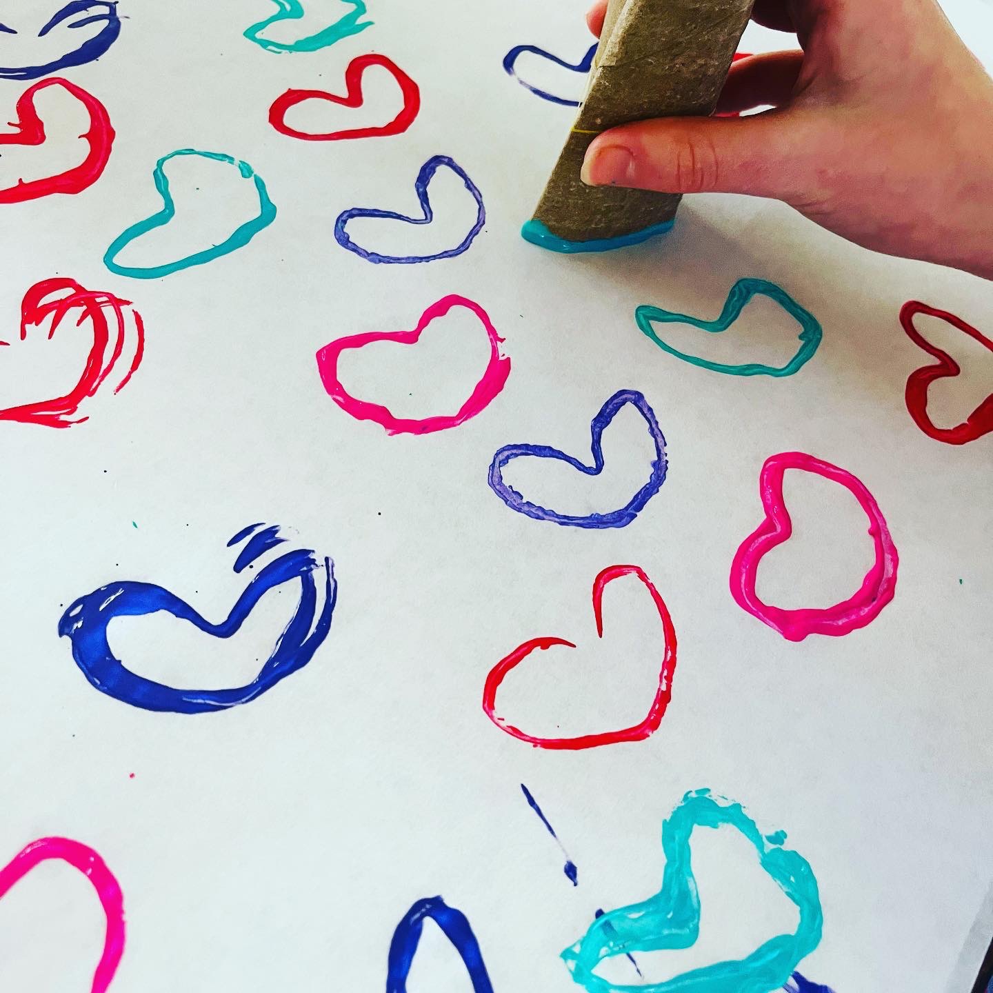 Heart Painting with Cardboard Tubes - Glitter On A Dime