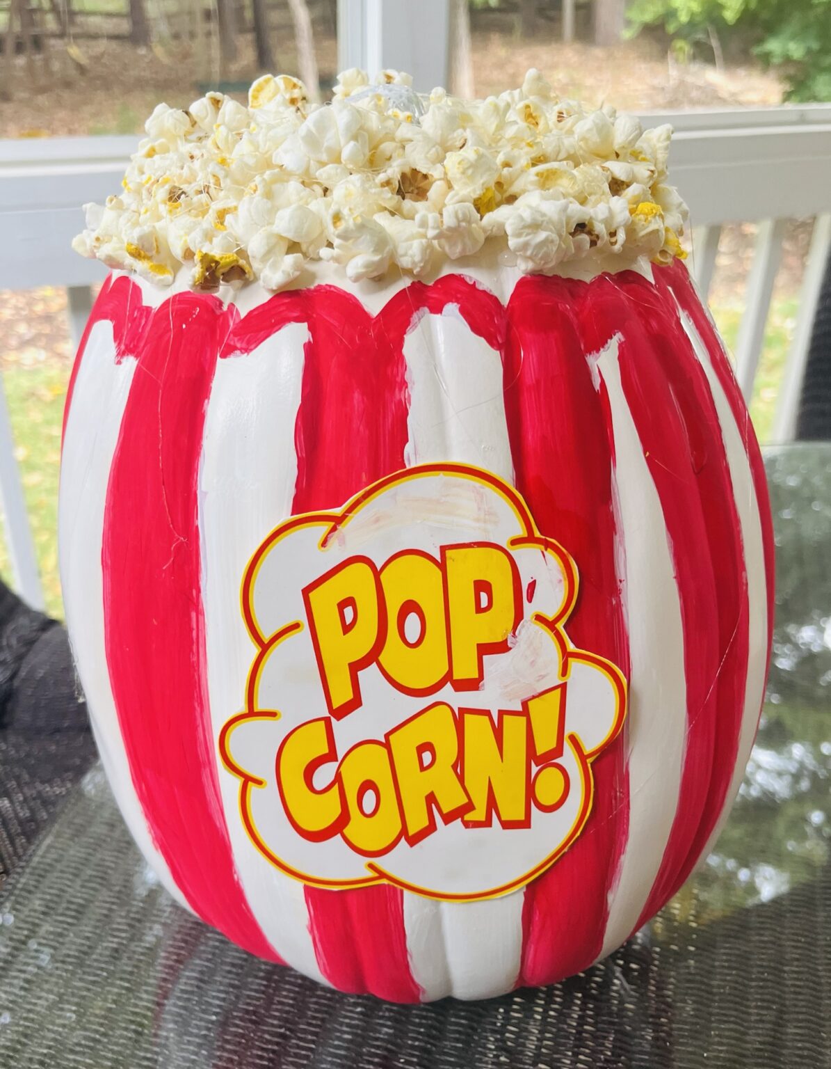 Popcorn Bucket Pumpkin Decorating Idea - Glitter On A Dime